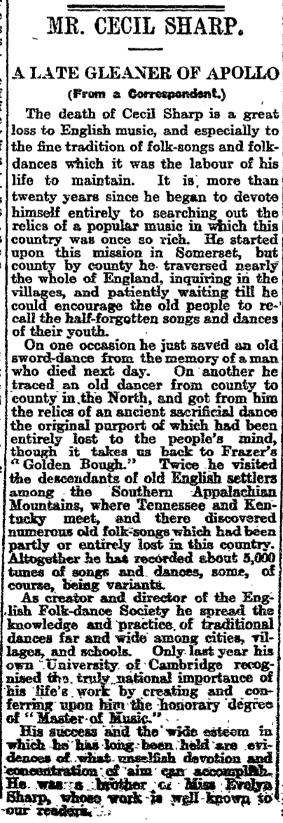 The death of folk-song collector Cecil Sharp - archive, 1924 | Folk ...