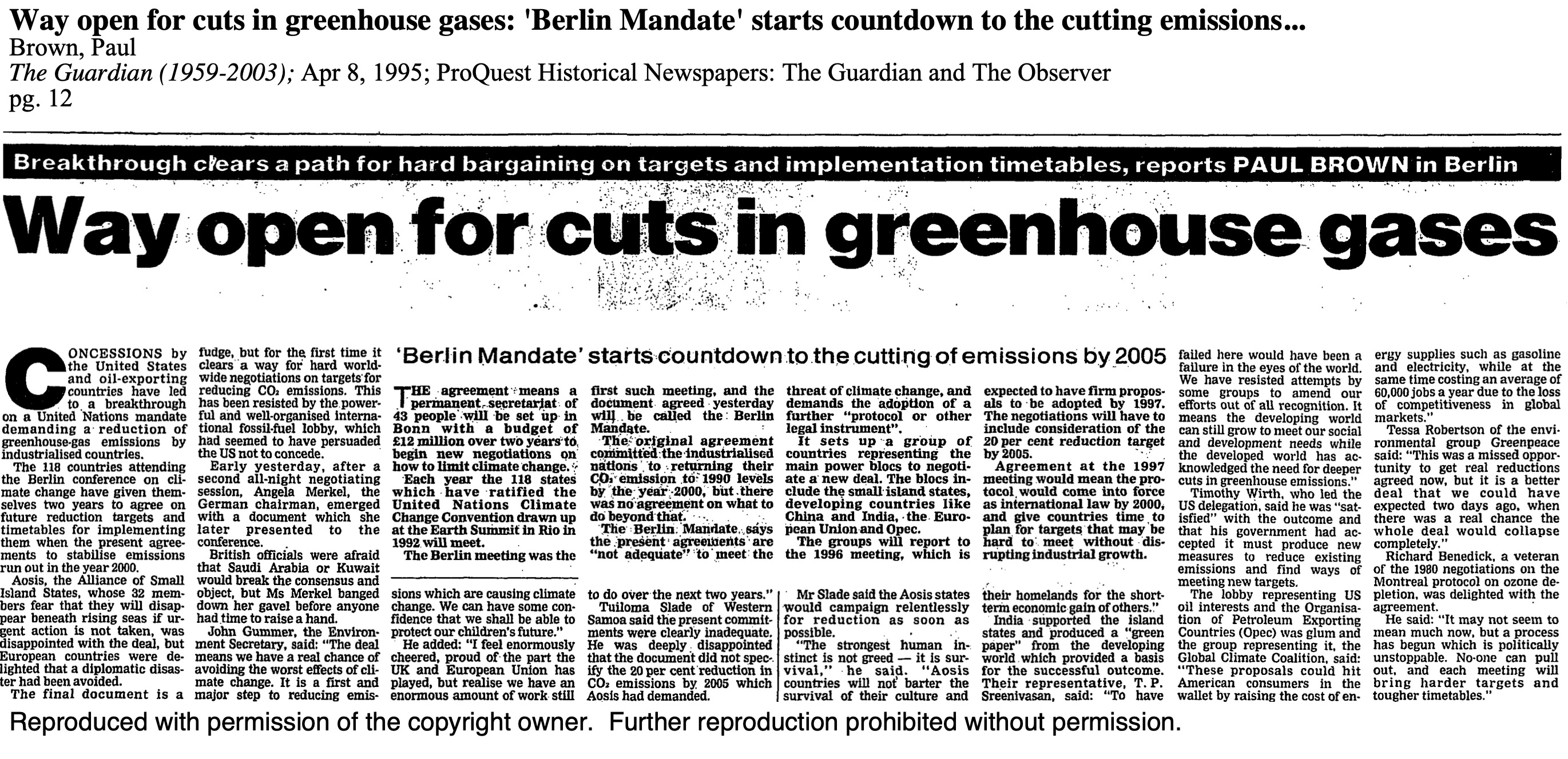 The UN holds the first Cop climate conference in Berlin – archive, 1995 ...